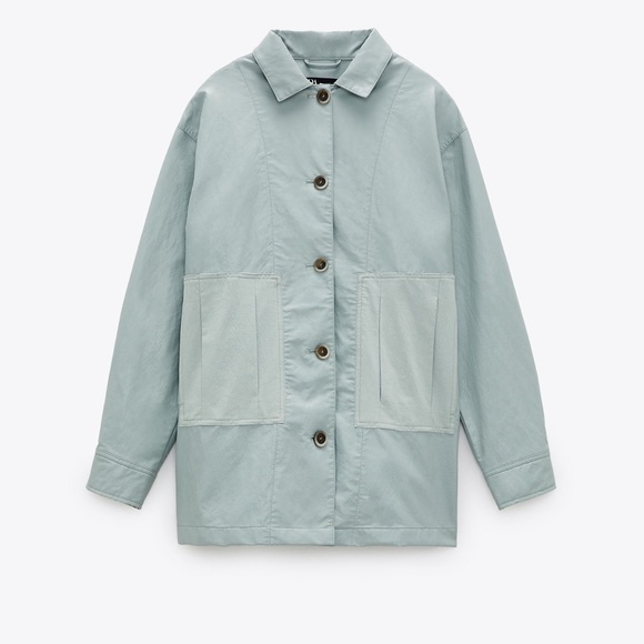 Zara | Jackets & Coats | New Zara Light Blue Combination Shirt | Poshmark